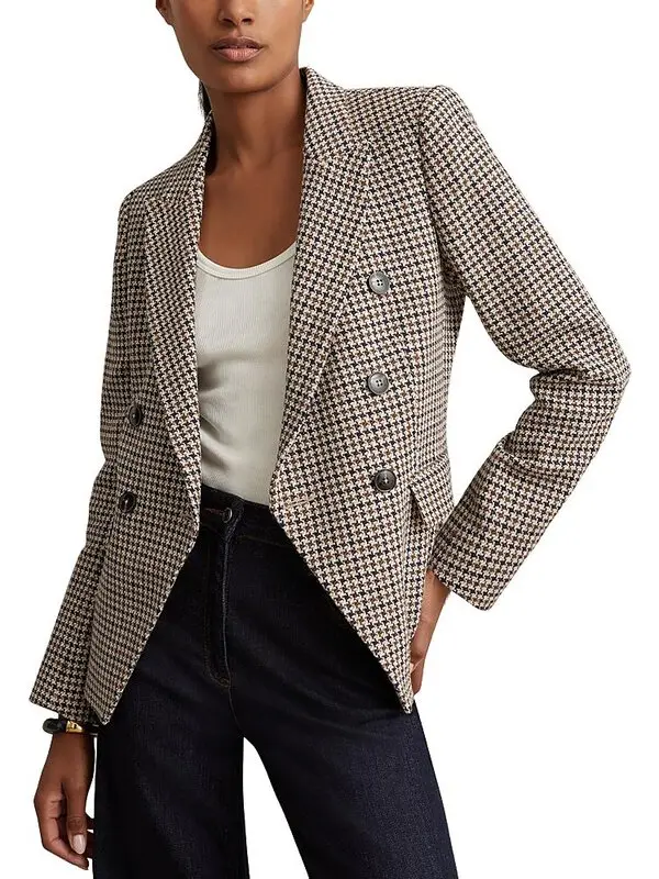 REISS Petite Evie Textured Check Blazer - Navy Neutral