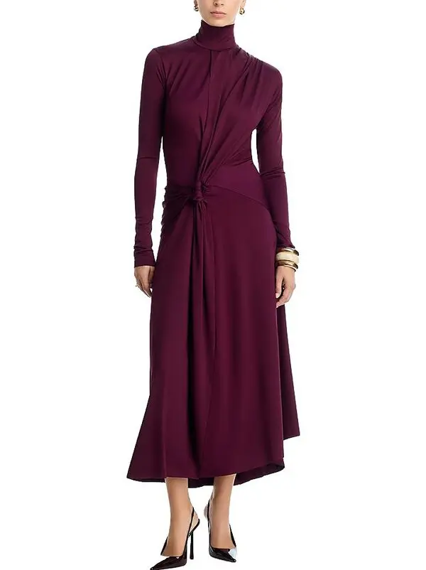 Victoria Beckham Twist Detail High Neck Midi Dress - Merlot