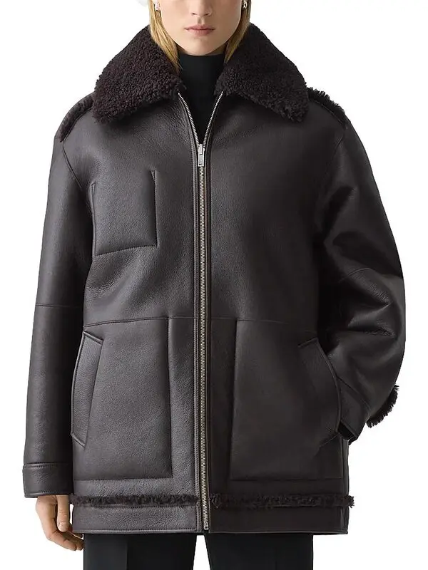 Theory Reversible Shearling Cocoon Coat - Cacao