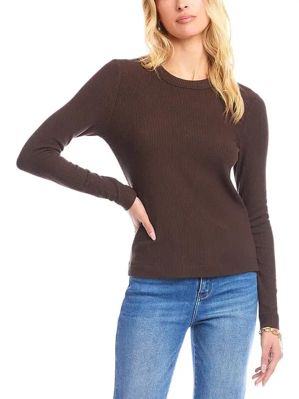 Karen Kane Ribbed Crewneck Top - Brown