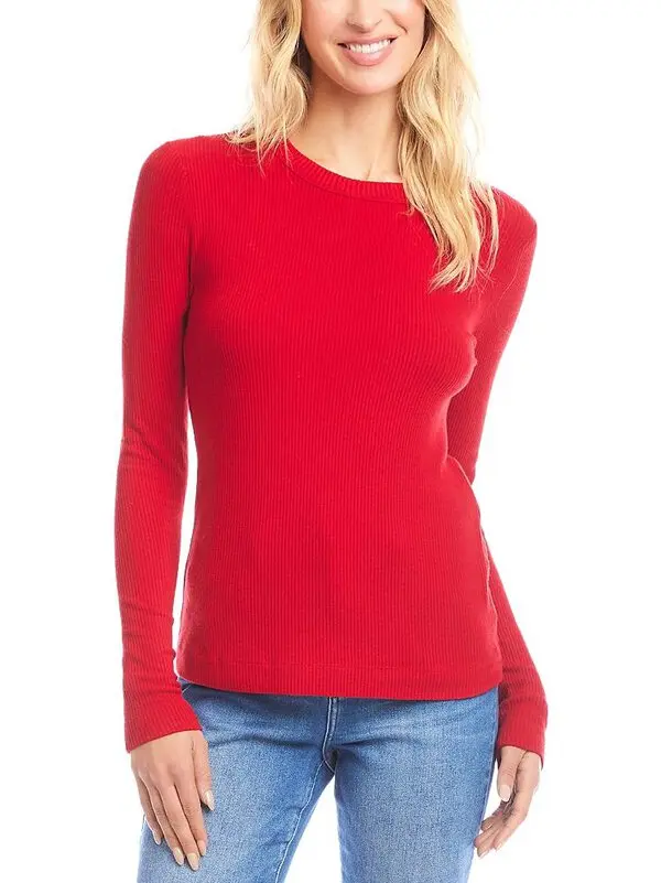 Karen Kane Ribbed Crewneck Top - Red