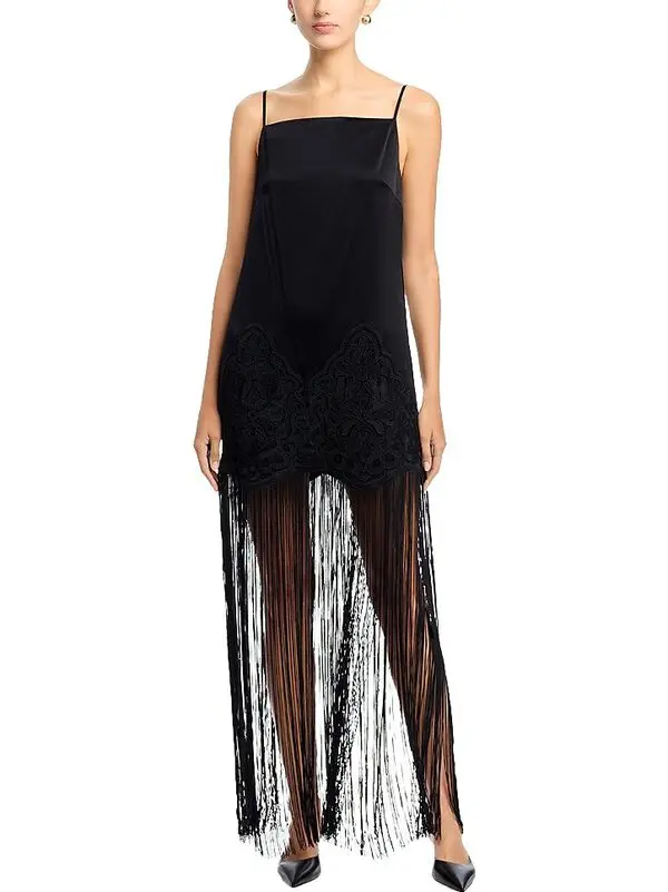 UNGARO Nino Fringe Trim Dress - Black