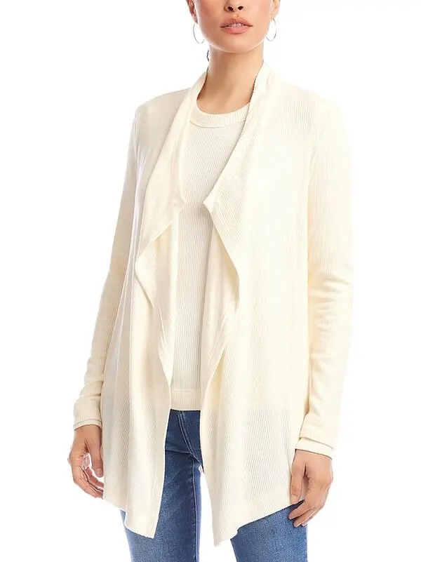 Karen Kane Ribbed Drape Front Cardigan - Dark Cream