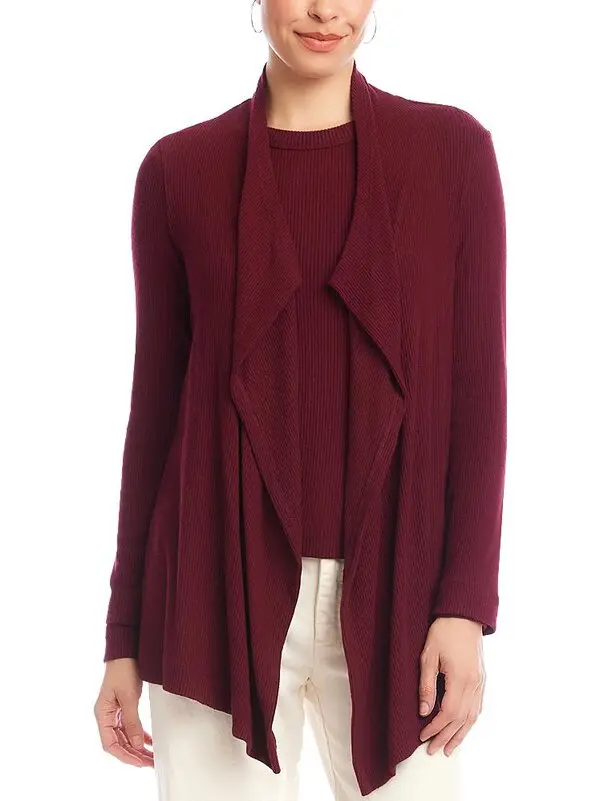 Karen Kane Ribbed Drape Front Cardigan - Wine
