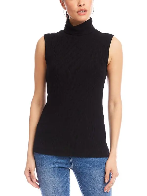 Karen Kane Ribbed Turtleneck Tank - Black