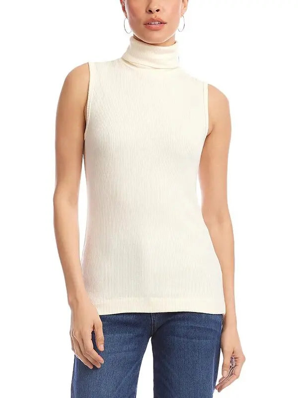 Karen Kane Ribbed Turtleneck Tank - Dark Cream
