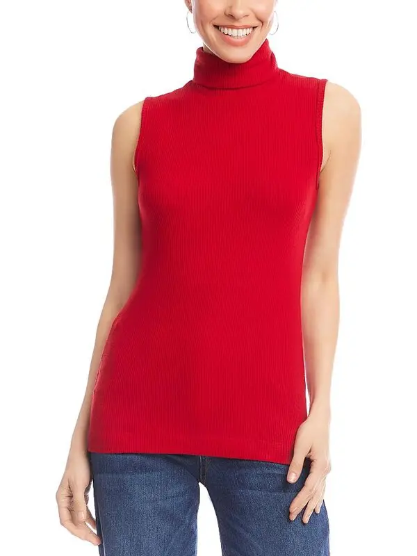 Karen Kane Ribbed Turtleneck Tank - Red
