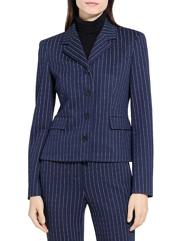 Theory Fitted Four-button Pinstripe Blazer - Navy Multi