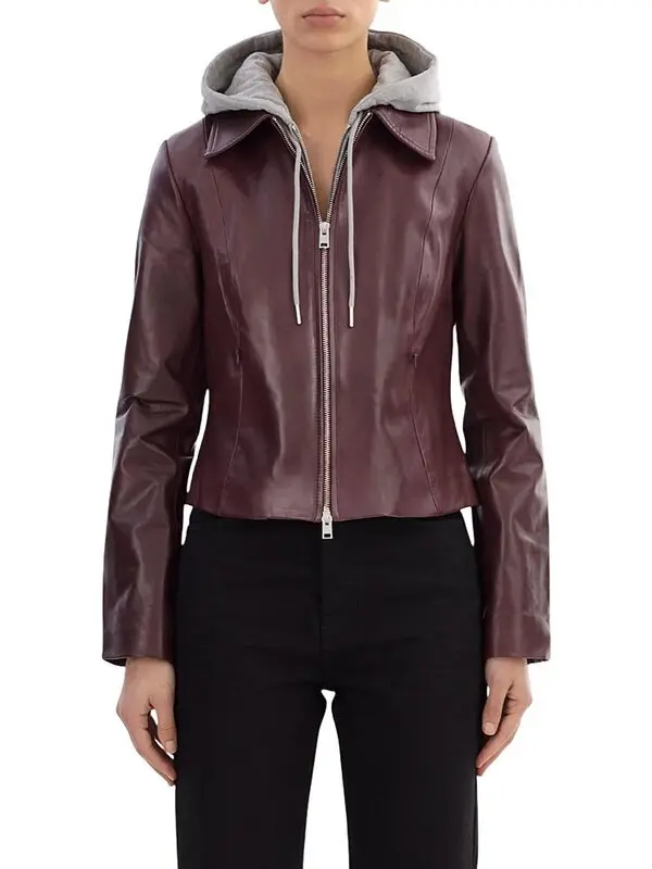 LAMARQUE Leather Jacket - Oxblood / Heather Grey