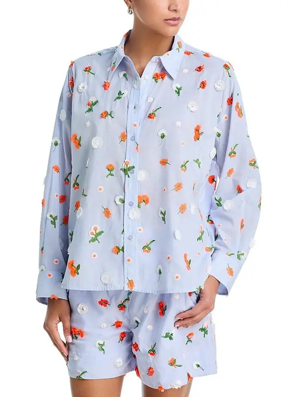 Essentiel Antwerp Embroidered Embellished Shirt - Nile Blue