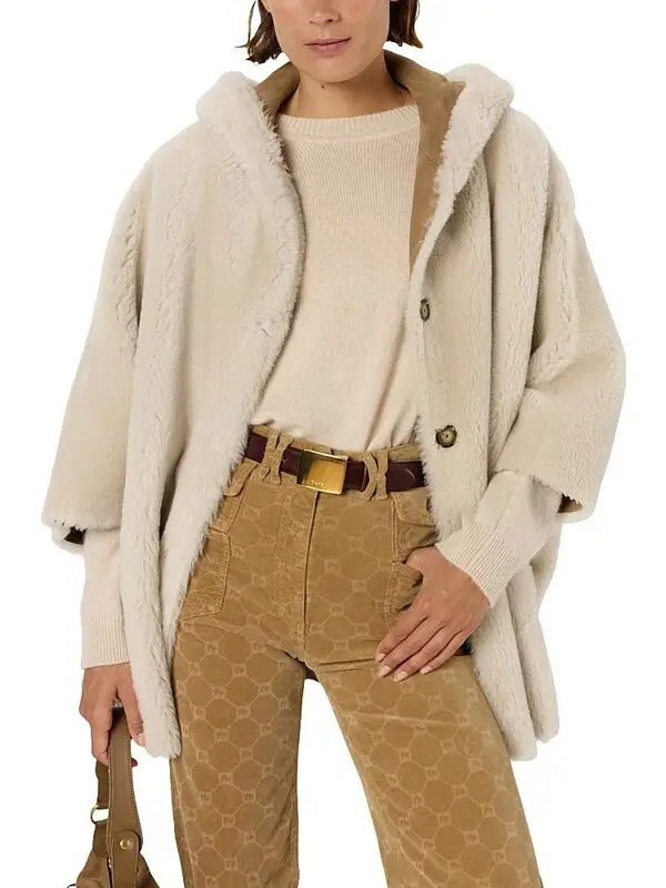 Gerard Darel Marion Shearling Cape Jacket - Sand
