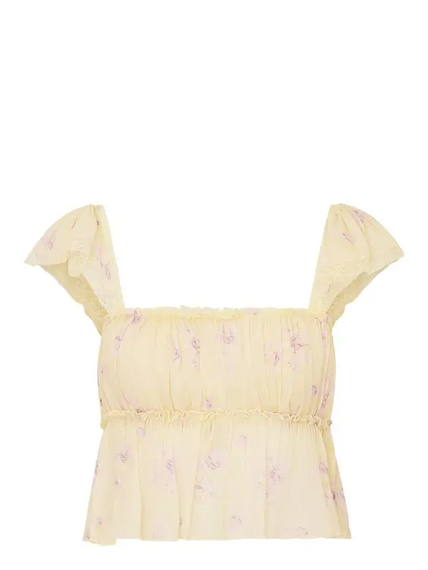 LoveShackFancy Siena Printed Top With Lace Trim - Yellow