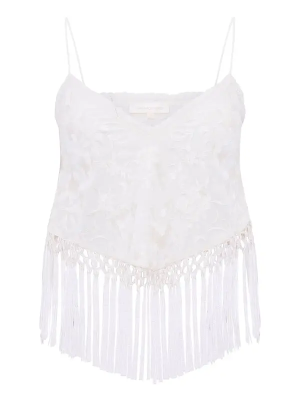 LoveShackFancy Annemarie Fringed Top - White