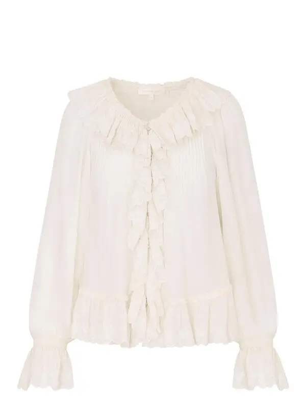 LoveShackFancy Avee Ruffled Silk Blouse - Ivory