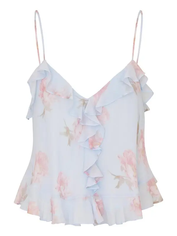 LoveShackFancy Tal Ruffled Tank Top - Light Blue