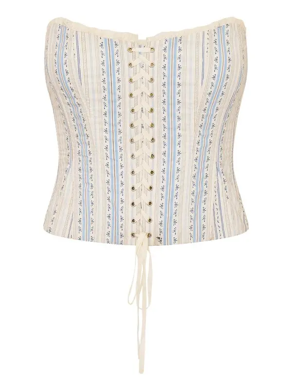 LoveShackFancy Bensen Knit Cotton Bustier - Light Blue