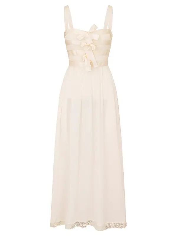 LoveShackFancy Lovelace Bow-detailed Midi Dress - Ivory