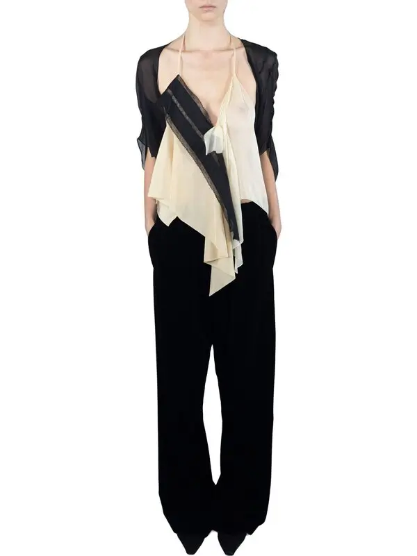 COLLEEN ALLEN Draped Ballet Chiffon Silk Top - Black