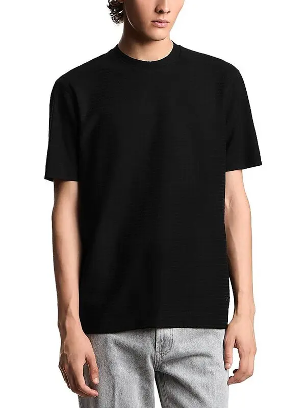 Emporio Armani Textured Cotton Jacquard Tee - Solid Black