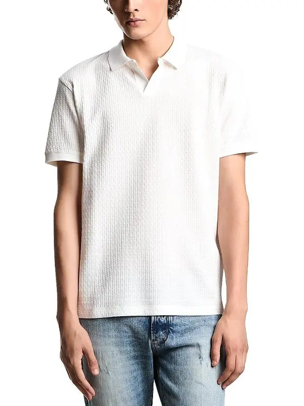 Emporio Armani Jacquard Textured Cotton Polo Shirt - Fancy White