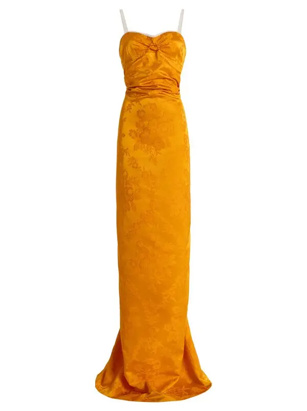 COLLEEN ALLEN Floral Jacquard Ruched Bralette Gown - Orange