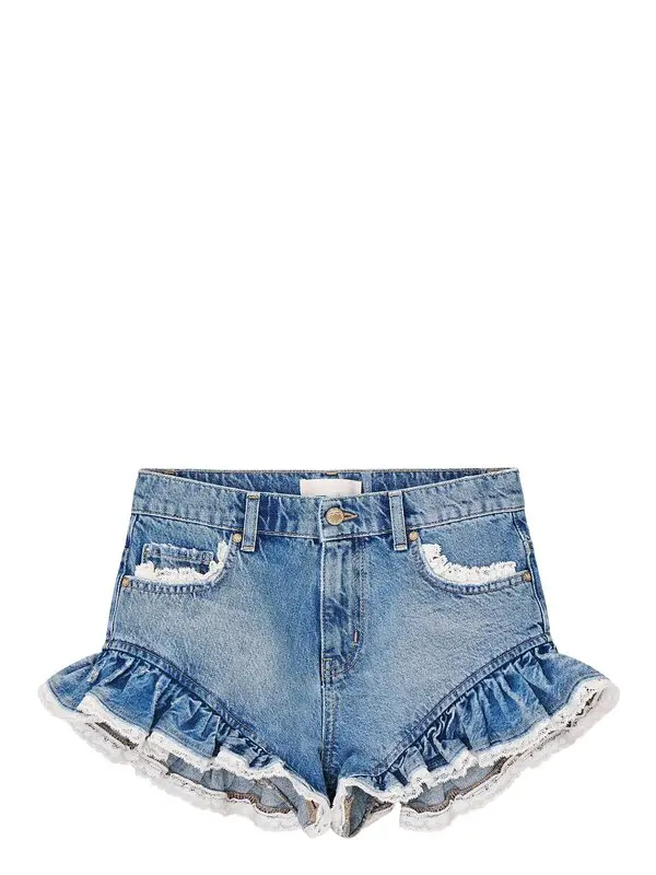 LoveShackFancy Azalure Denim Mini Shorts - Medium Wash