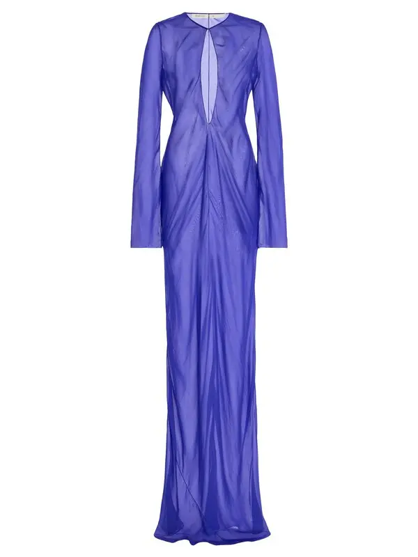 COLLEEN ALLEN Keyhole Silk Chiffon Maxi Dress - Purple