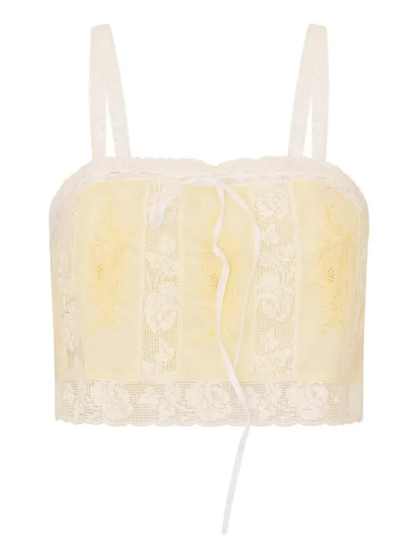LoveShackFancy Quince Cropped Cotton Top With Lace Details - Yellow