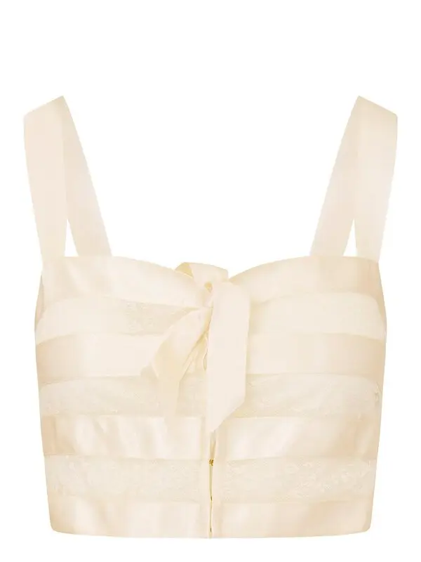 LoveShackFancy Tessaline Cropped Top With Bow Detail - Ivory