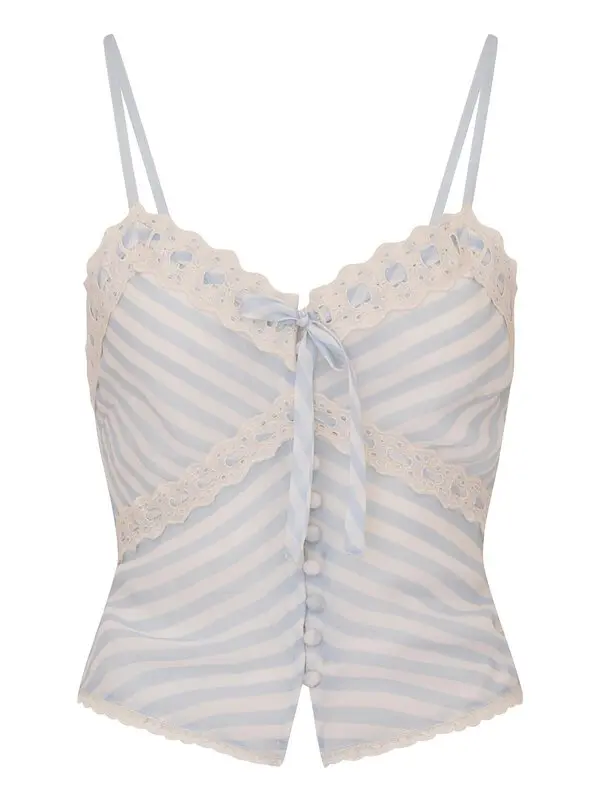 LoveShackFancy Anika Striped Top - Light Blue