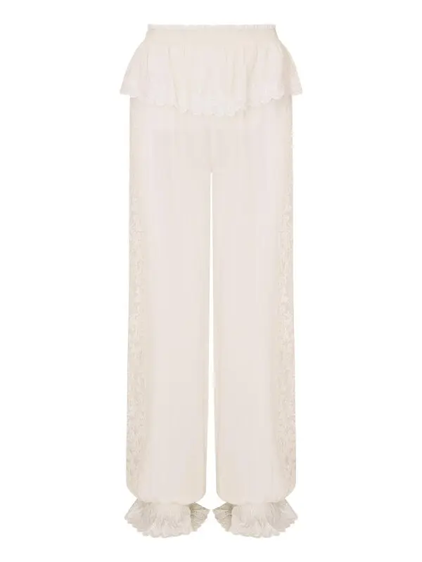 LoveShackFancy Clyra Ruffled Silk Straight-leg Pants - Ivory