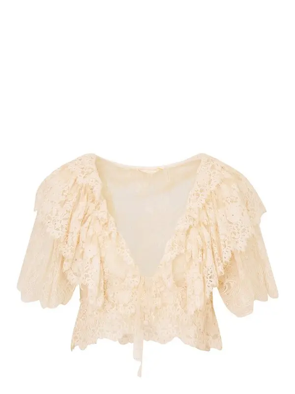 LoveShackFancy Caper Ruffled Lace Top - Ivory