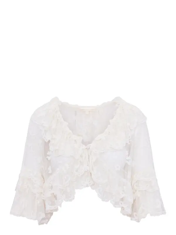 LoveShackFancy Vessia Ruffled Lace Top - White