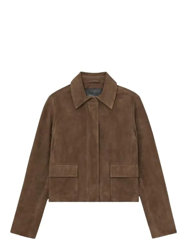 REISS Drew Cropped Suede Jacket - Taupe Neutral