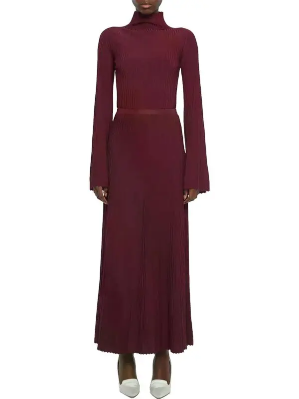 Adam Lippes Pleated Roll-neck Skirt With Scalloped Hem - Red