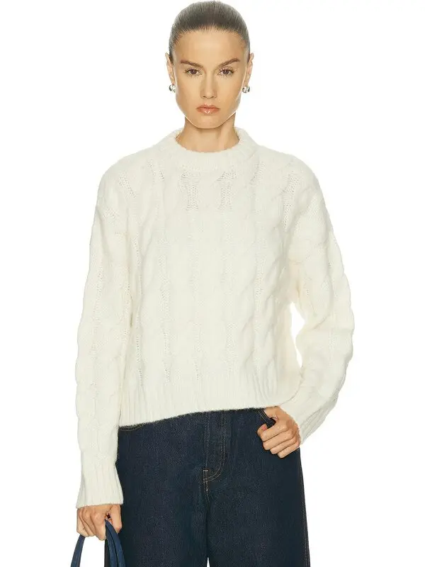 Jenni Kayne Cable Serena Crewneck Sweater - Ivory