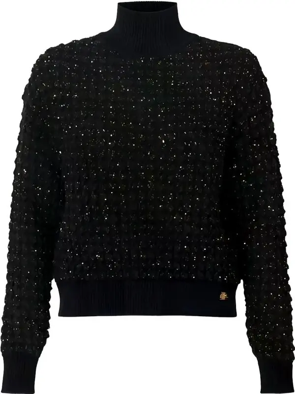 Elisabetta Franchi High-collar Bouclé Sweater - Black