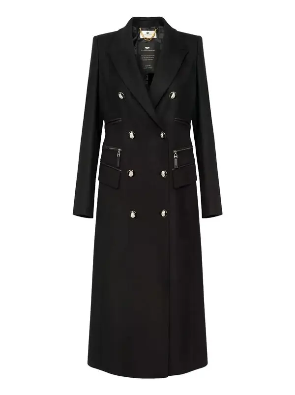 Elisabetta Franchi Enamelled Button Double-breasted Coat - Black