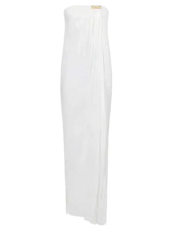 Elisabetta Franchi Bare-shoulder Maxi Dress With Jewel Plaque - White