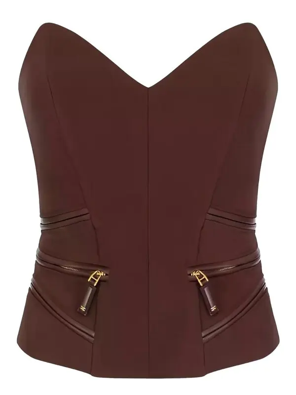 Elisabetta Franchi Zip Bustier Top - Brown