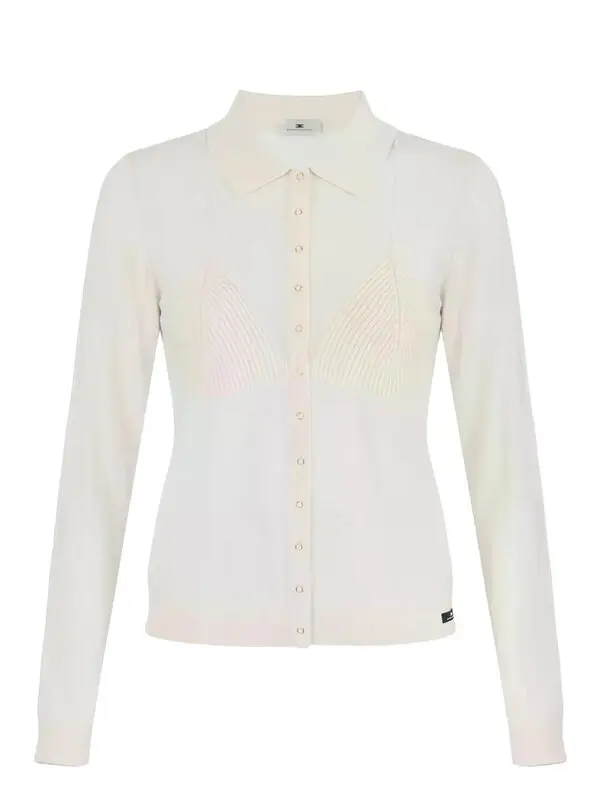Elisabetta Franchi Shirt-collar Ribbed Cardigan - White