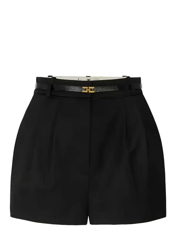 Elisabetta Franchi Satin Piping Logo Belt Shorts - Black