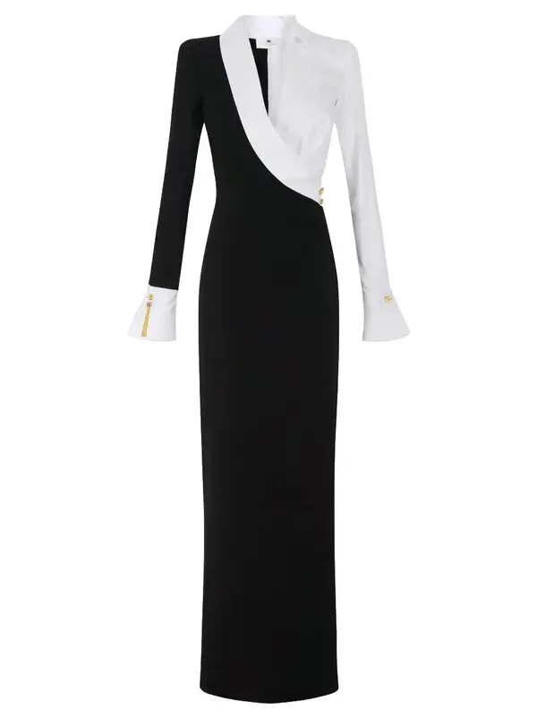 Elisabetta Franchi Shirt-collar Side-slit Maxi Dress - Black