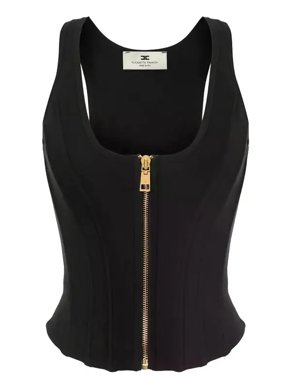 Elisabetta Franchi Ribbed Zip-up Knitted Top - Black
