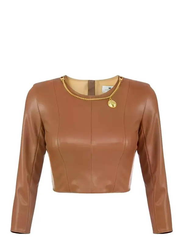 Elisabetta Franchi Crew-neck Top With Chain Detail - Brown