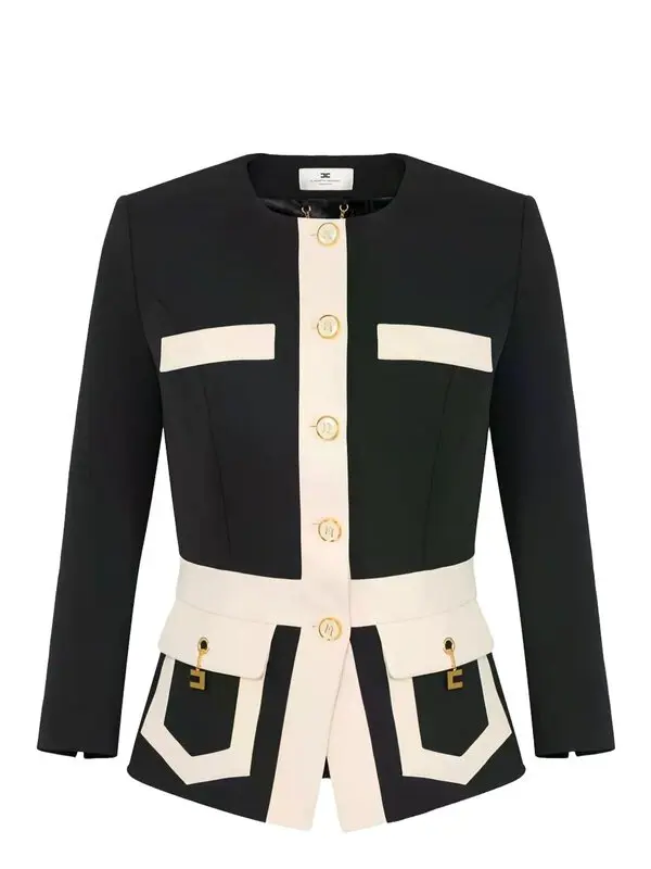 Elisabetta Franchi Colour-blocking Jacket With Gold-tone Buttons - Black