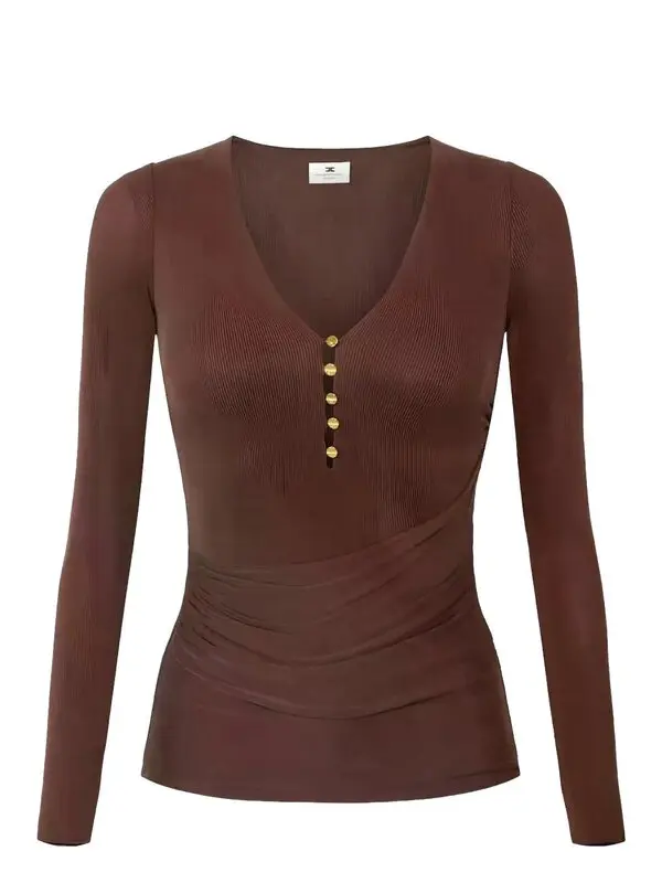 Elisabetta Franchi Button-draped Long-sleeve T-shirt - Brown