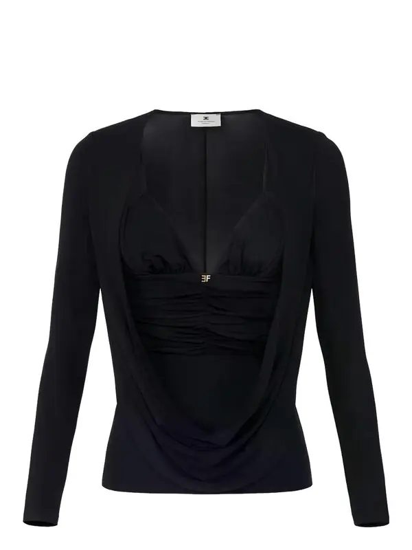 Elisabetta Franchi Draped Top With Logo Detail - Black
