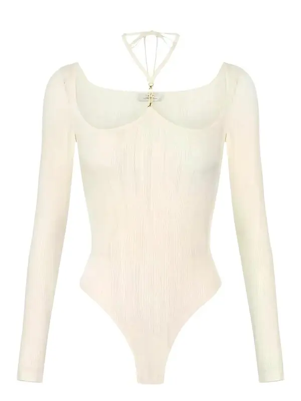 Elisabetta Franchi Long-sleeve Ribbed-knit Bodysuit - Neutrals