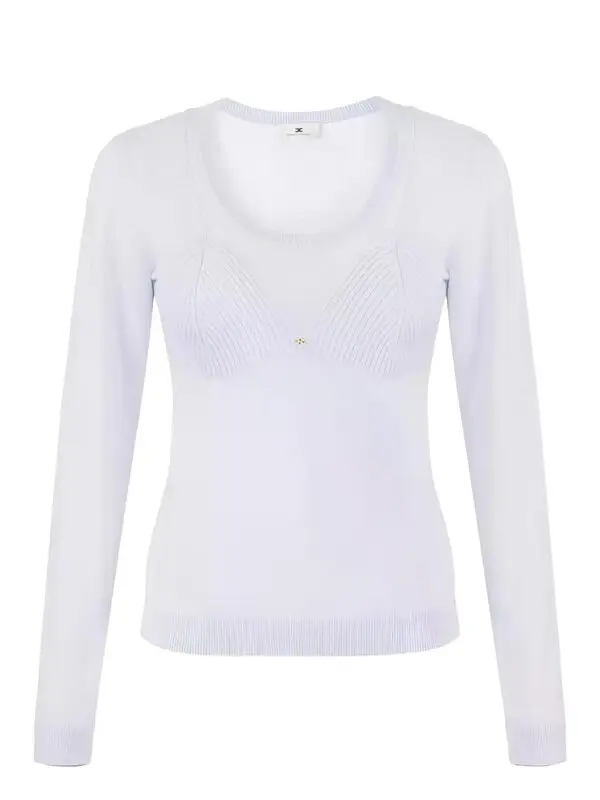 Elisabetta Franchi Jewel-logo Wool-blend Top - Neutrals